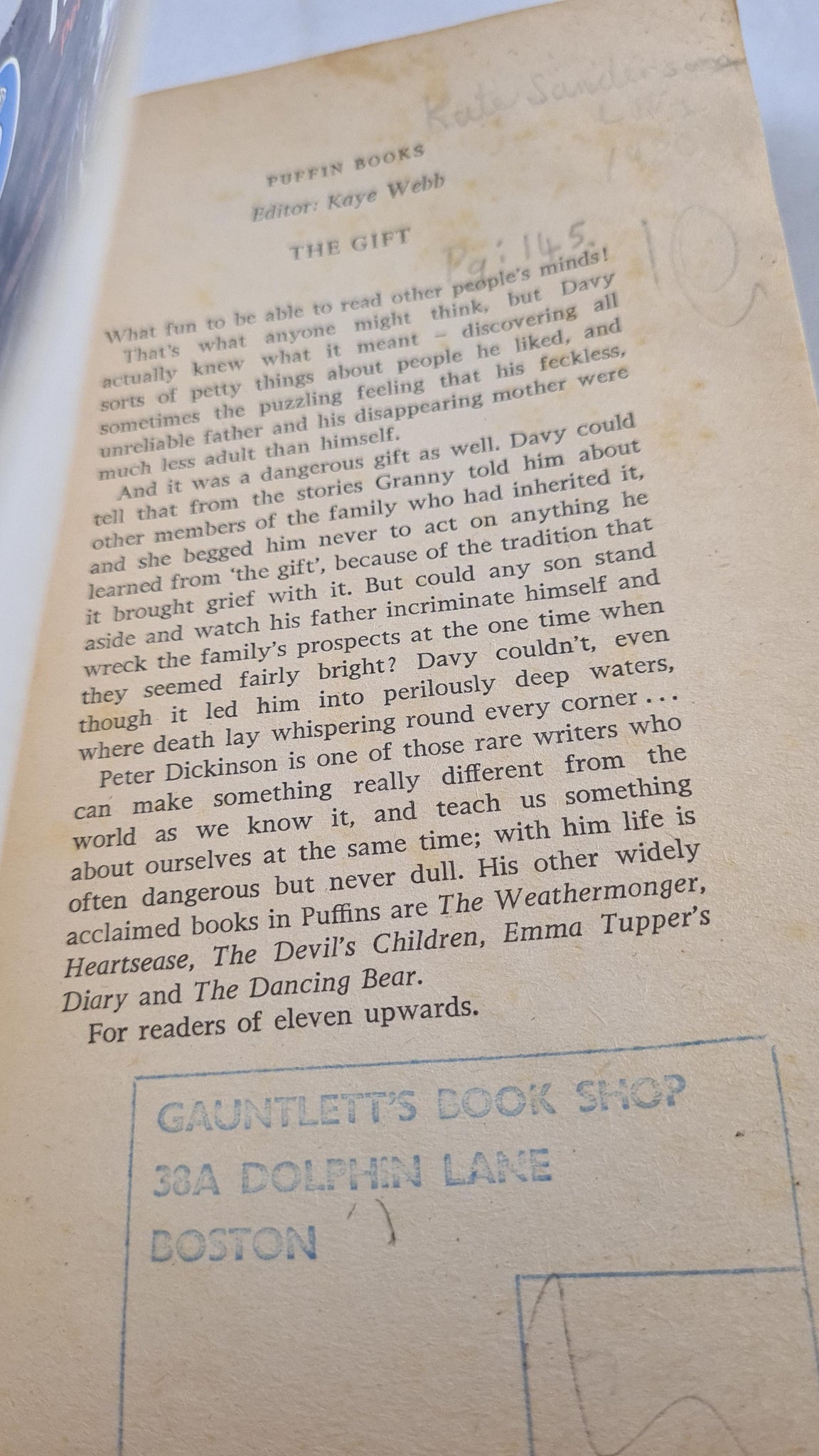 Peter Dickinson - The Gift, Puffin Books, 1975, Paperbacks – Richard ...