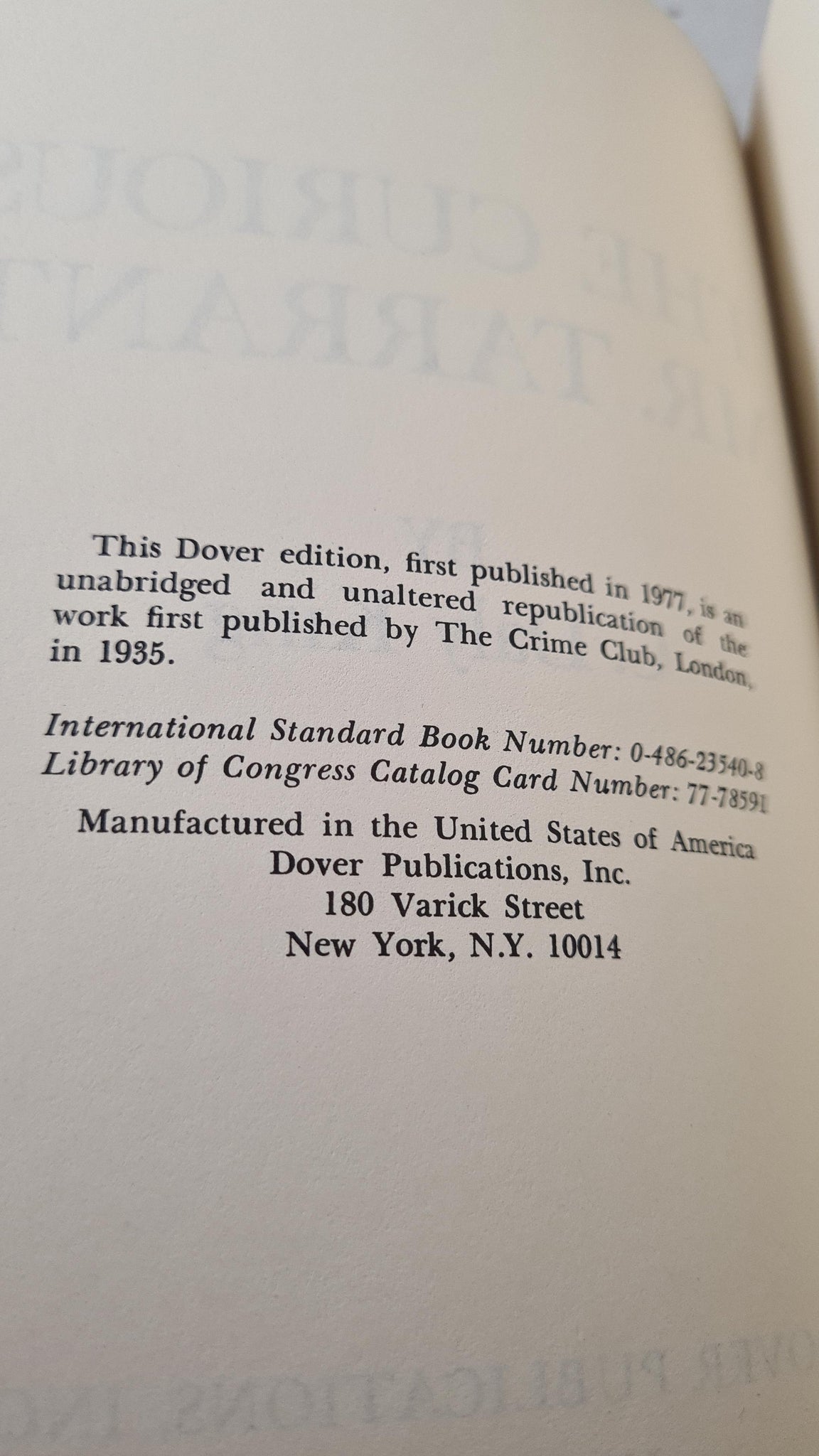 C Daly King - The Curious Mr Tarrant, Dover, 1977, Paperbacks – Richard ...