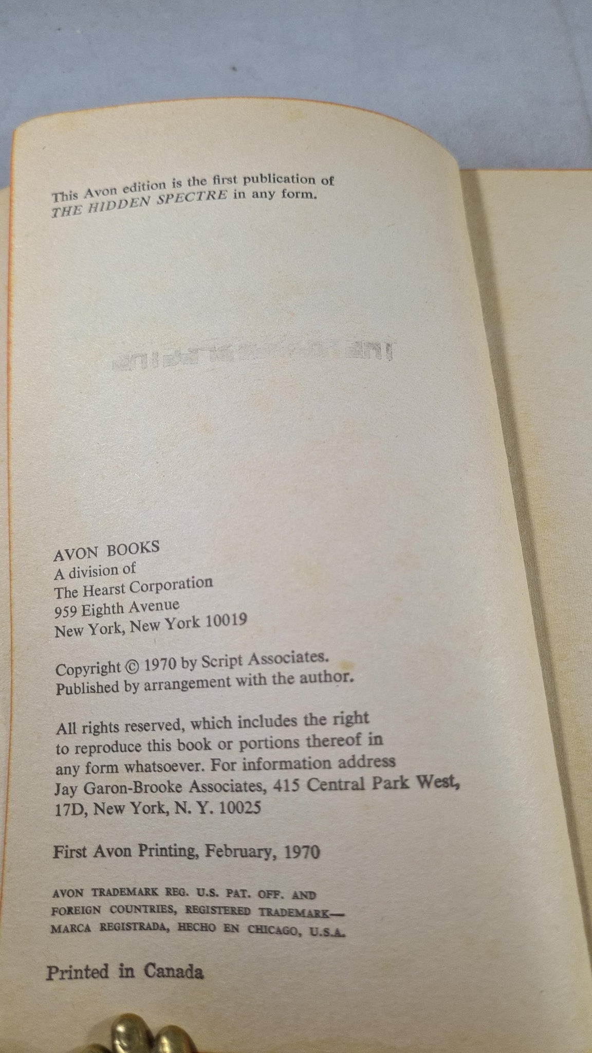 Robert Tralins - The Hidden Spectre, First Avon Printing 1970, Paperba ...