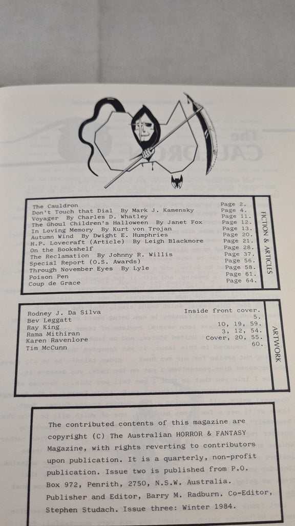 The Australian Horror & Fantasy Magazine, Issue 3 Winter 1984 – Richard ...
