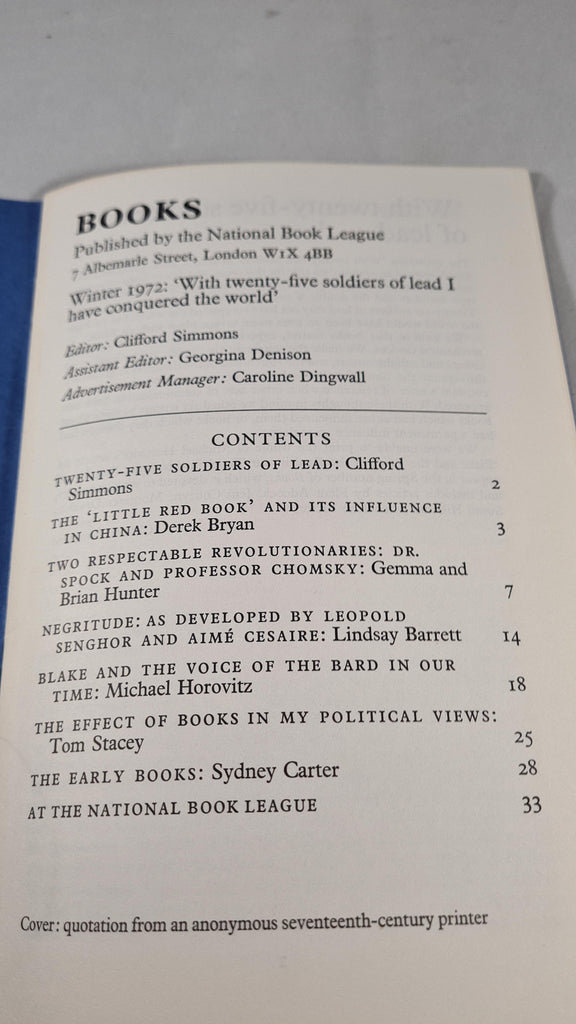 Books Magazine Winter 1972: 'With twenty-five soldiers of lead, Nation ...