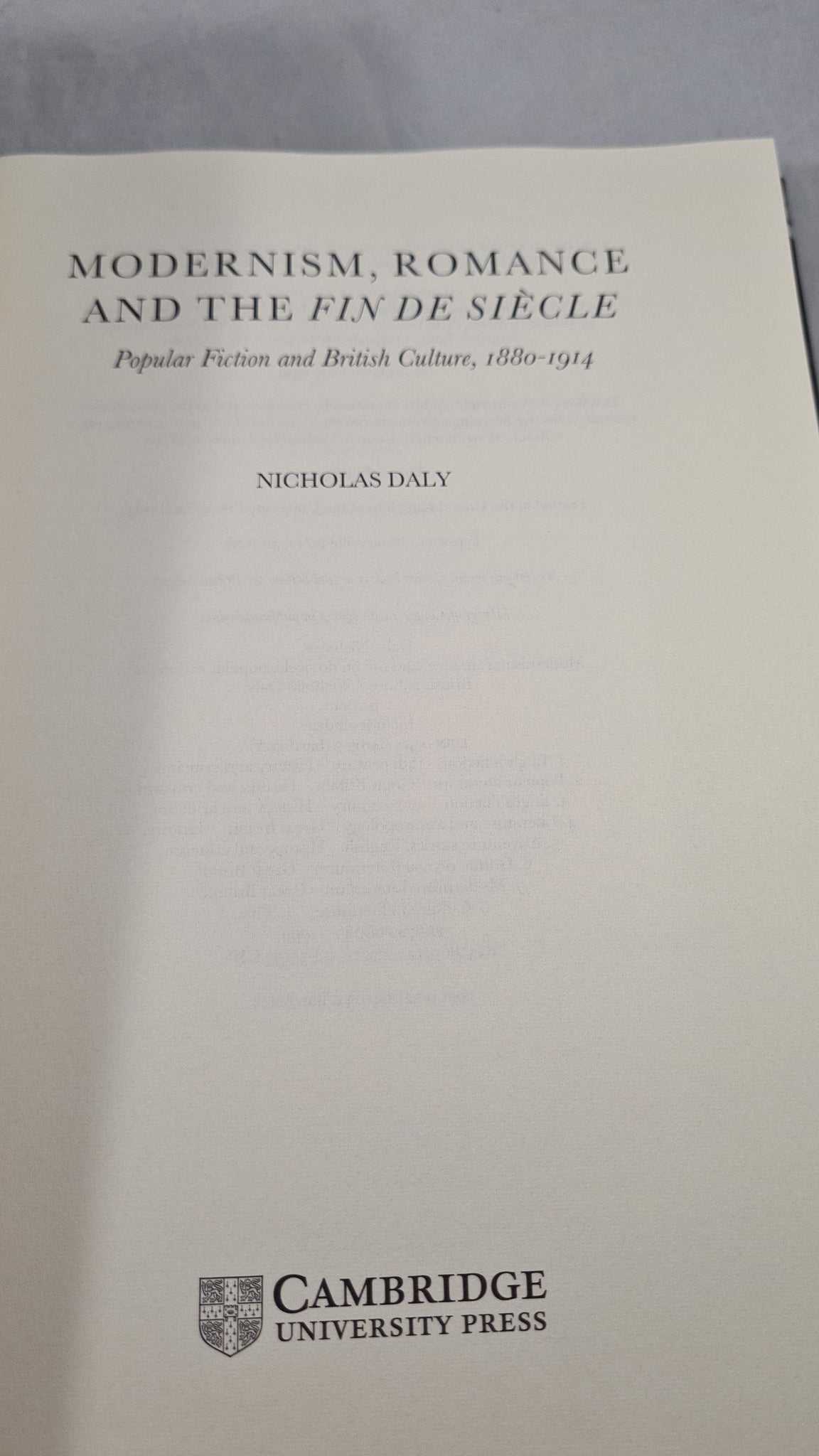 Nicholas Daly - Modernism, Romance and the fin de siecle, Cambridge, 1 ...