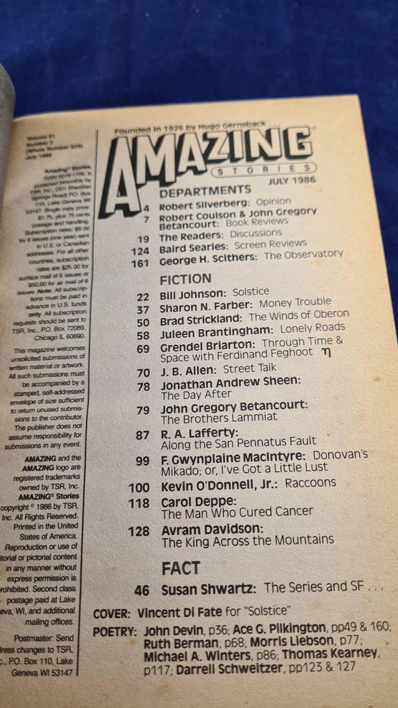 Amazing Stories Volume 61 Number 2 July 1986, 60 Years of Science Fict ...