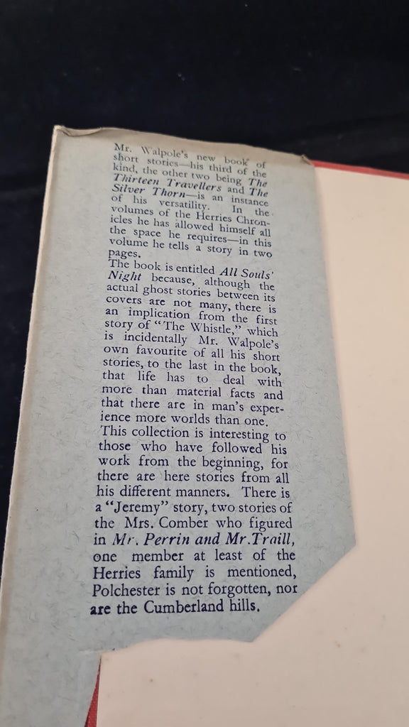 Hugh Walpole - All Souls Night, A Book of Stories, Macmillan, 1933 ...