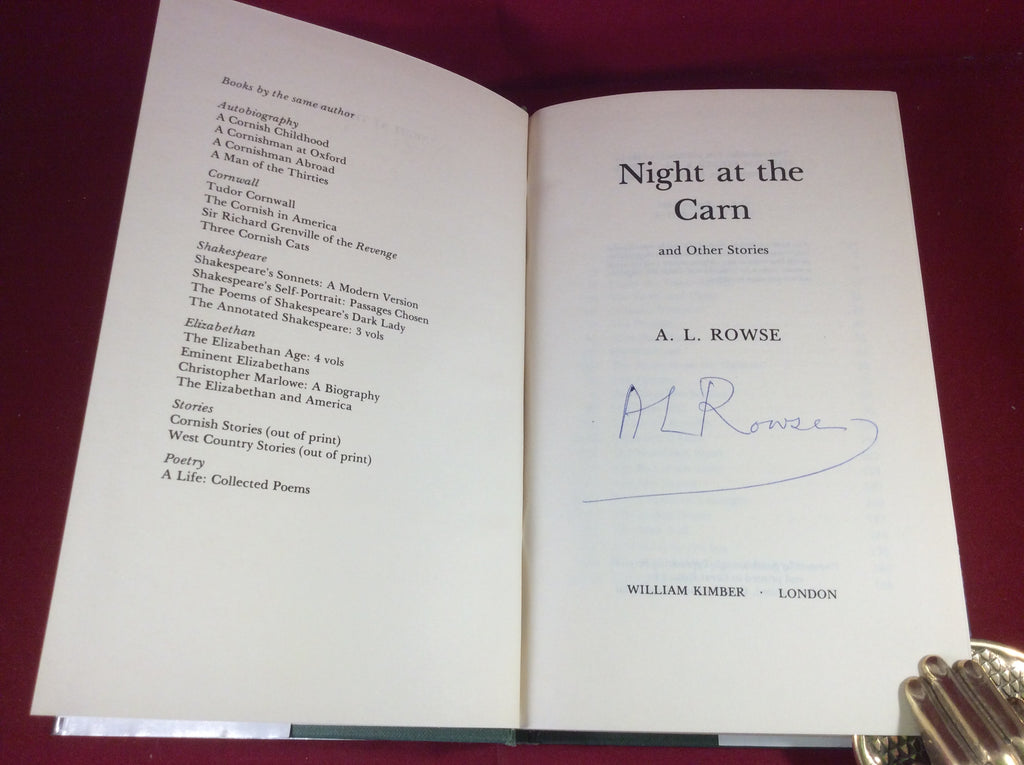 A. L. Rowse, Night at the Carn and Other Stories, William Kimber, 1984 ...